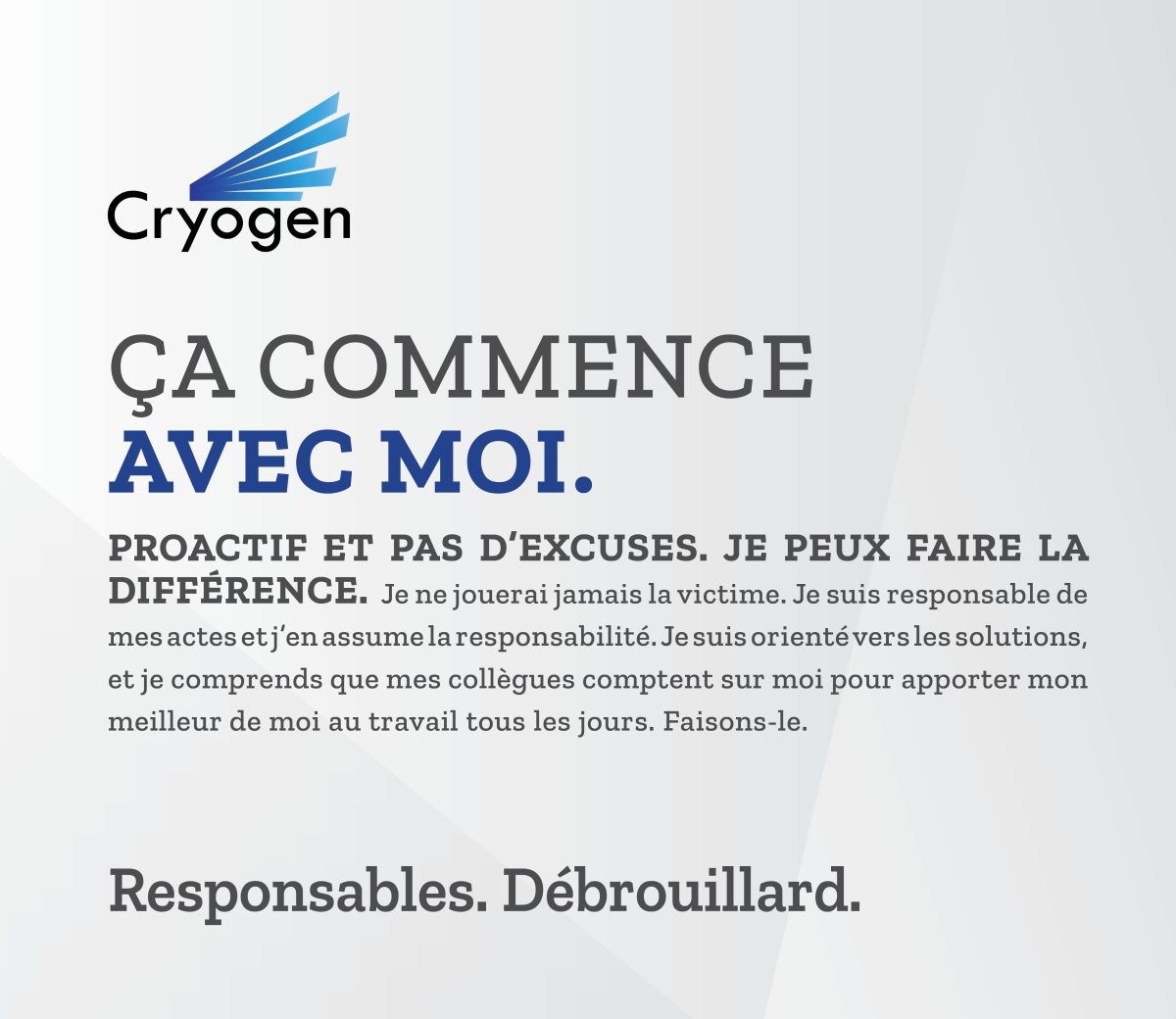 Valeurs de l'entreprise - Cryogen